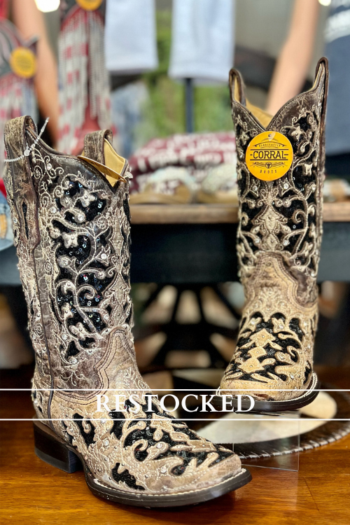 Corral Floral Embroidered Sequin Inlay Square Toe Boot – Gallop 'n Glitz
