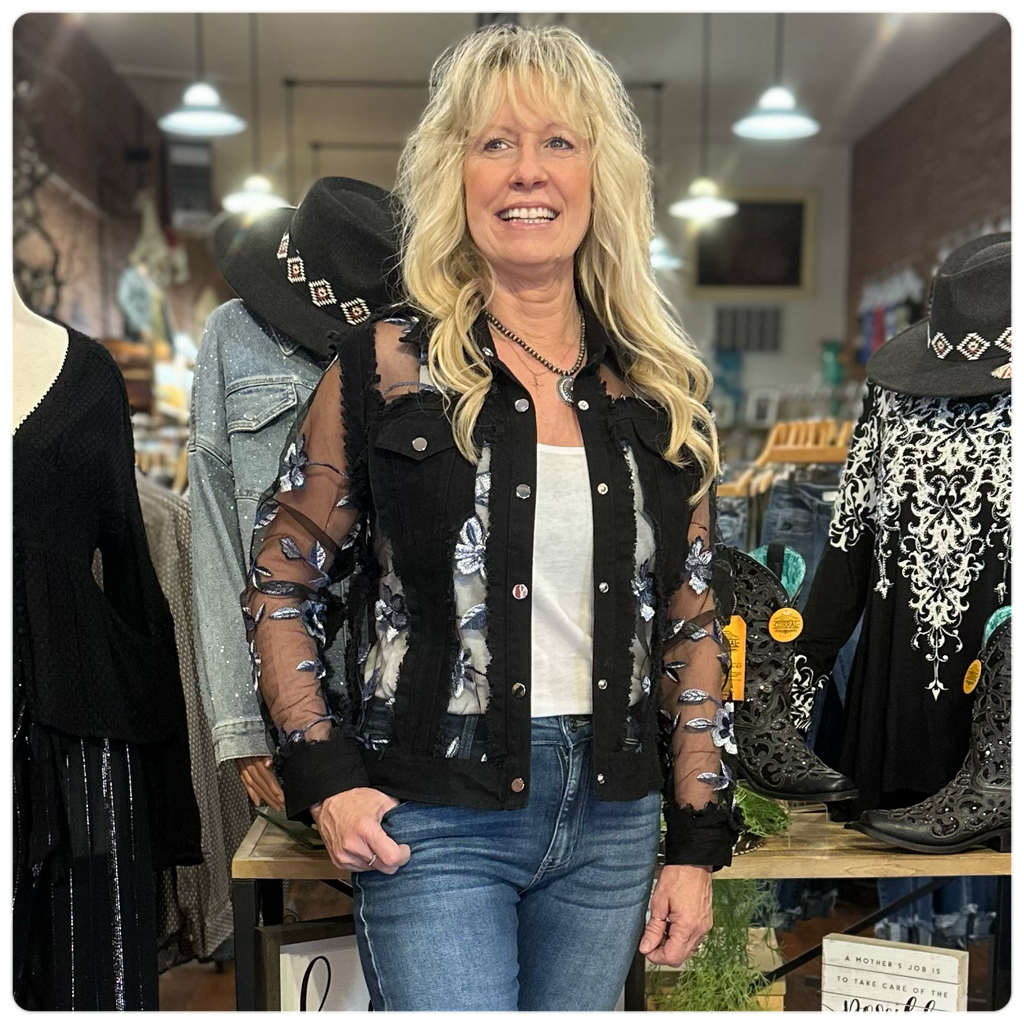 Black denim jacket with black skull lace bottom hotelmart.vn